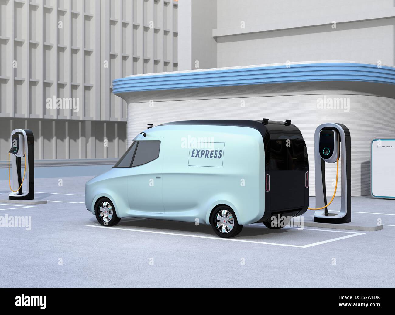 Image of a delivery van charging at a charging station Stock Photo - Alamy
