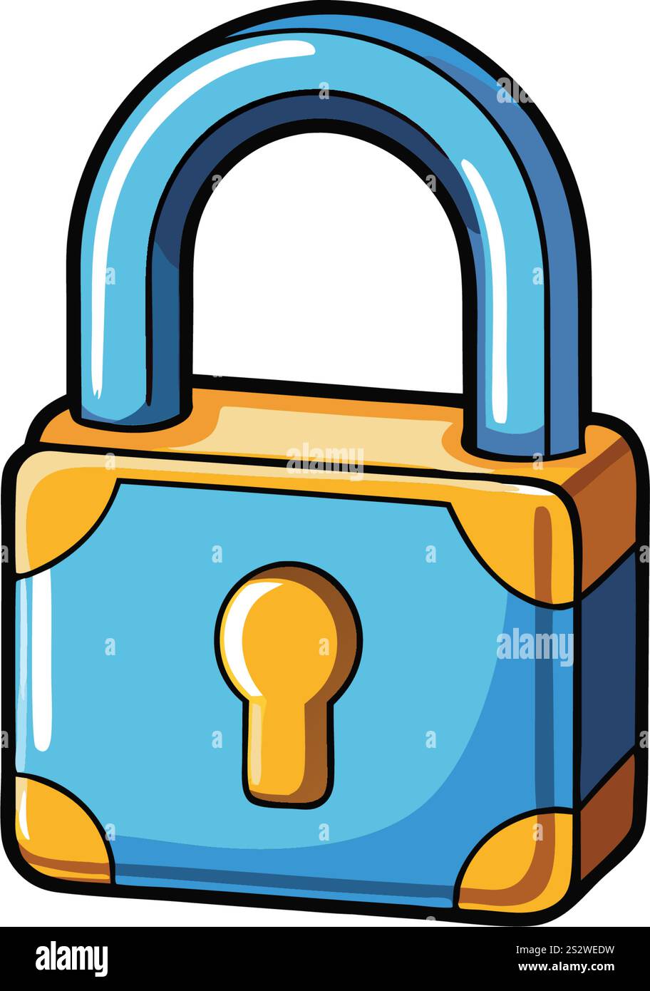 colorful cartoon padlock icon with classic golden body, shiny blue ...