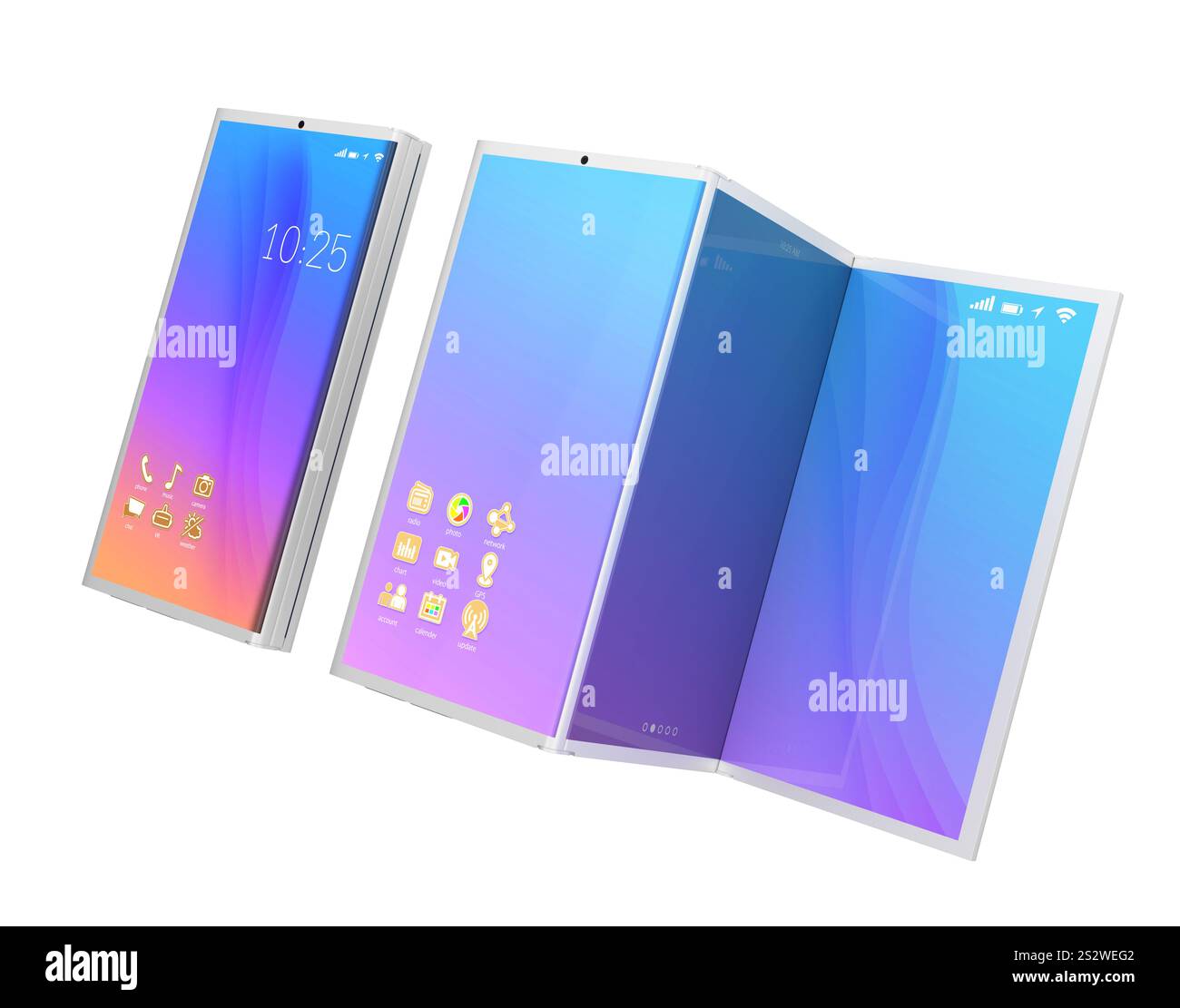 Foldable smartphone and image of the tablet state after deployment ...