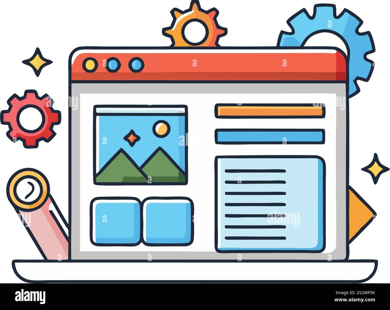 Flat style vector illustration of website design icons with interface ...