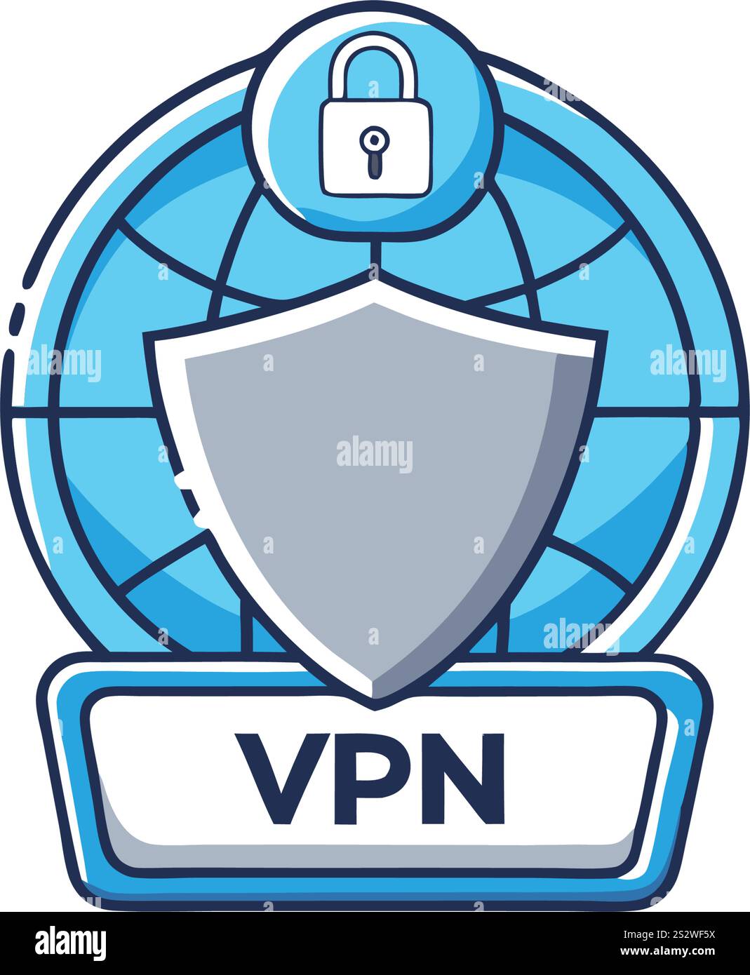 playful cartoon vpn symbol with smiling globe, shield, and padlock ...
