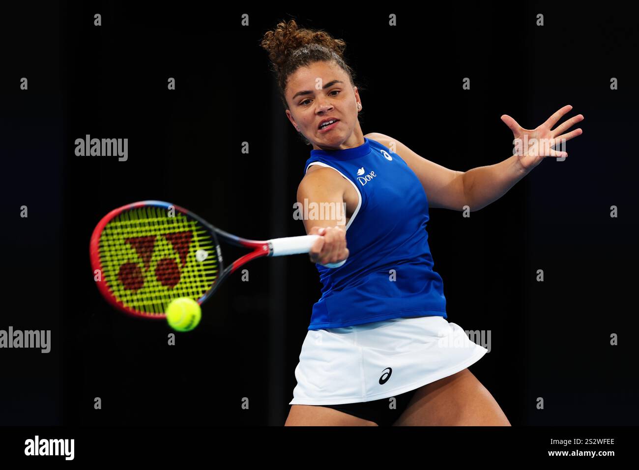 Jasmine Paolini of Team Italy plays a forehand in her quarter-final ...