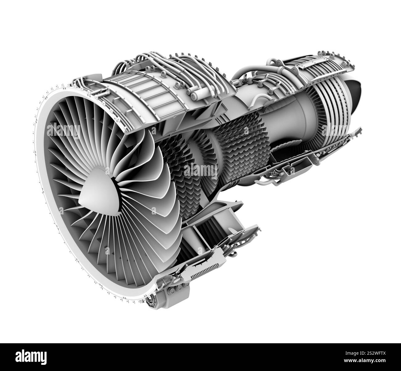 Grey shading cut model image of a turbofan engine Stock Photo - Alamy