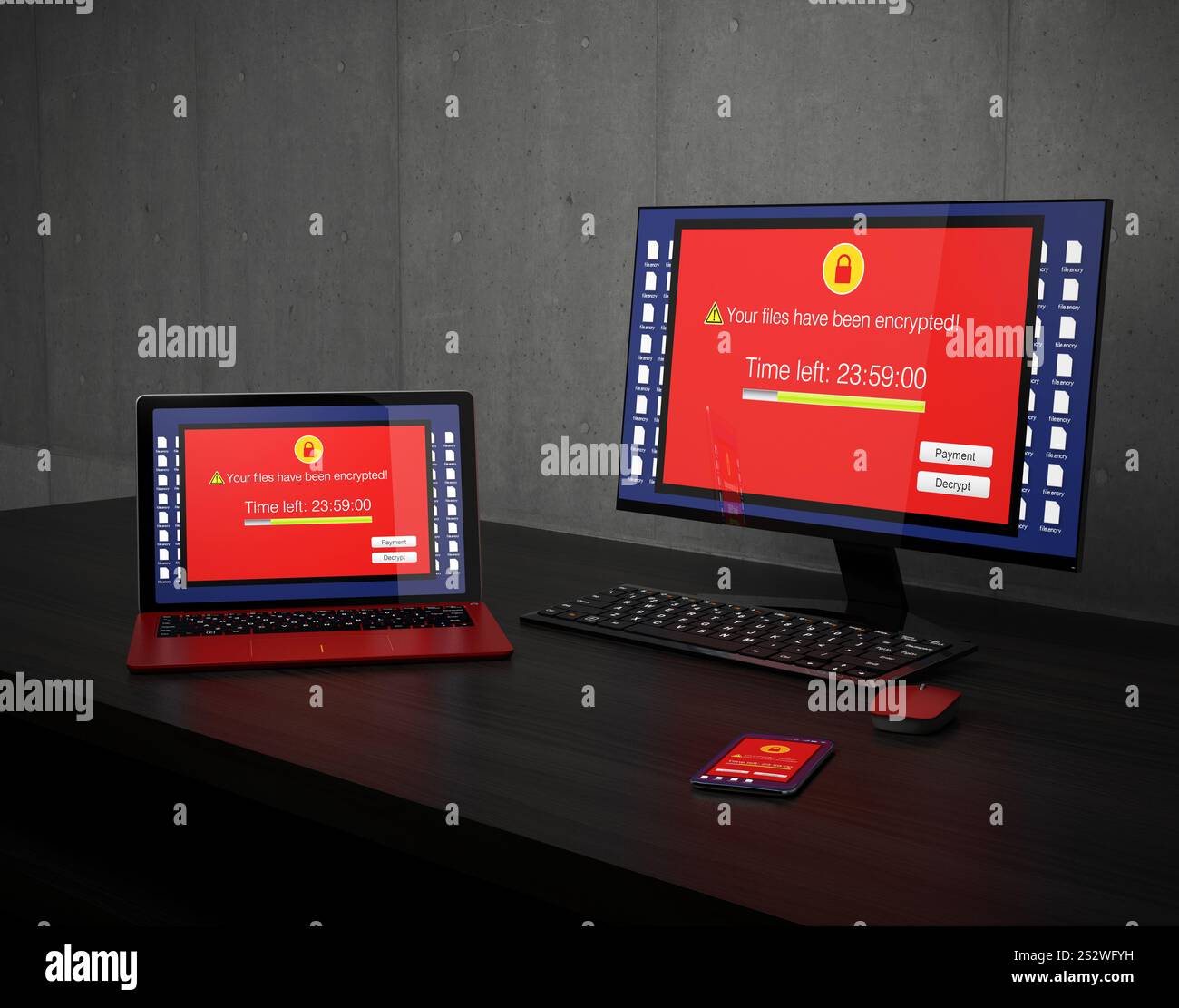 Images of ransomware-affected desktop, laptop and smartphone screens ...