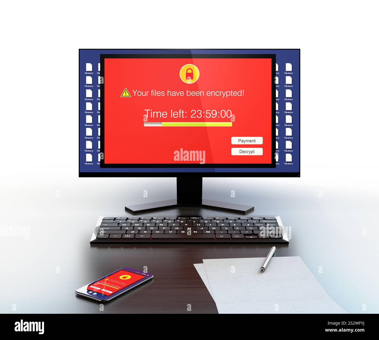 Images of ransomware-affected desktop and smartphone screens Stock ...