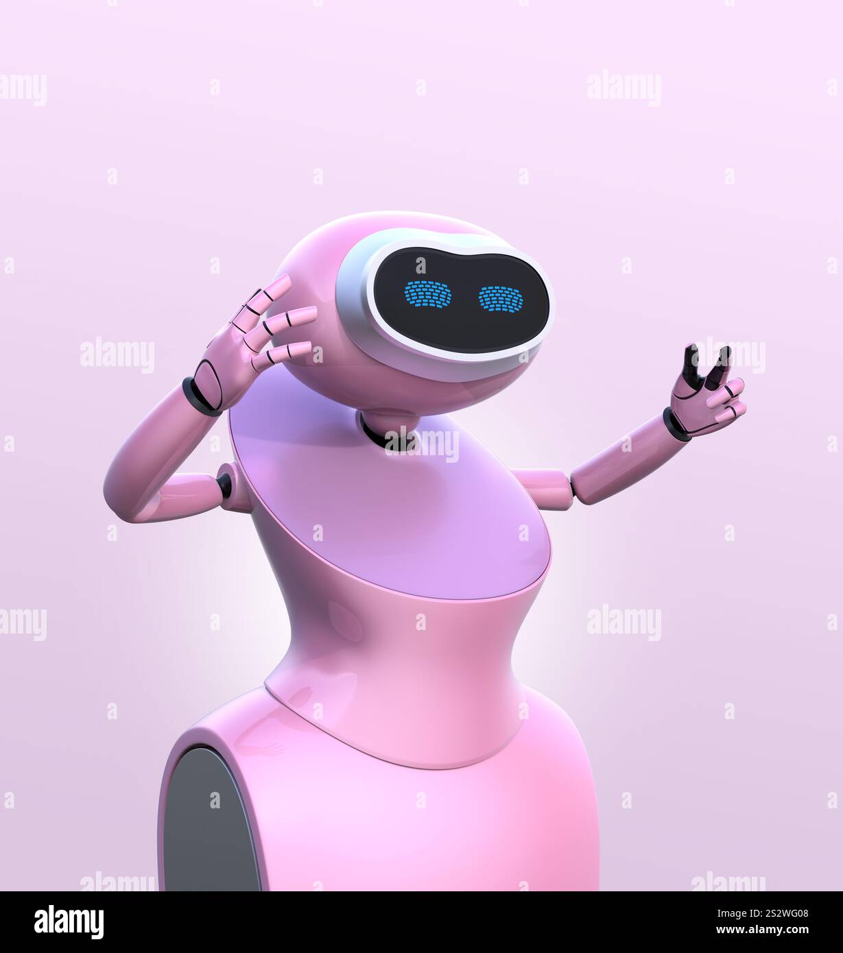 Pink humanoid robot bowing Stock Photo - Alamy