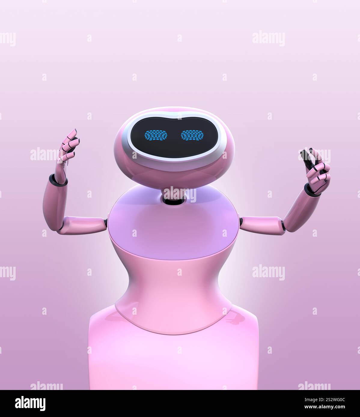 White humanoid robot bowing on pink background Stock Photo - Alamy