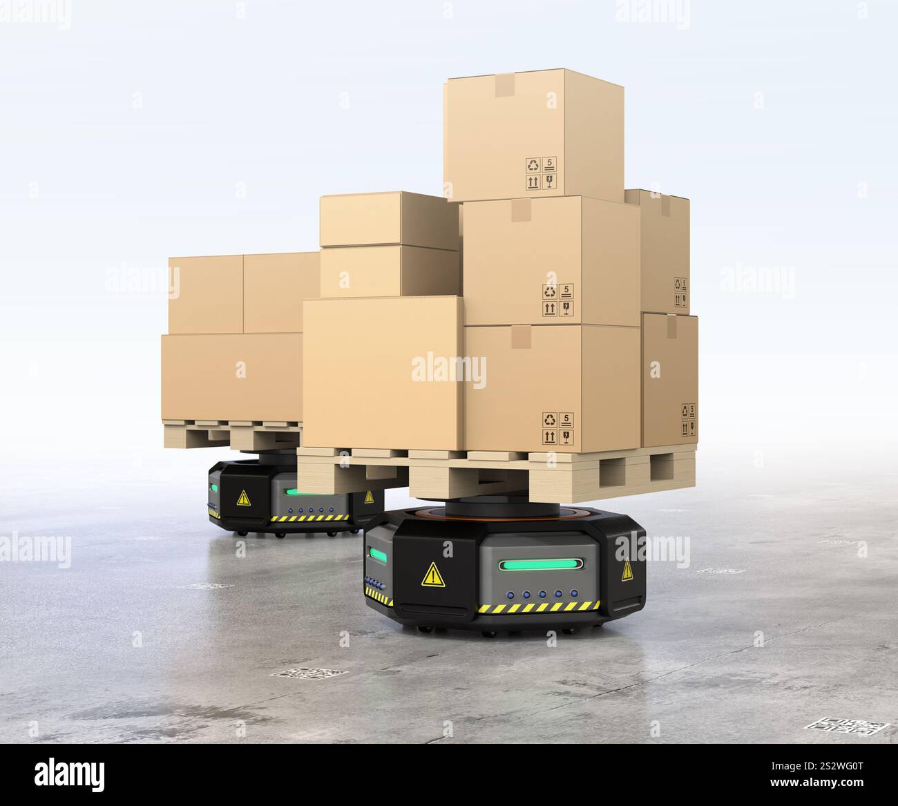 Image of an automatic transport robot carrying cardboard boxes Stock ...