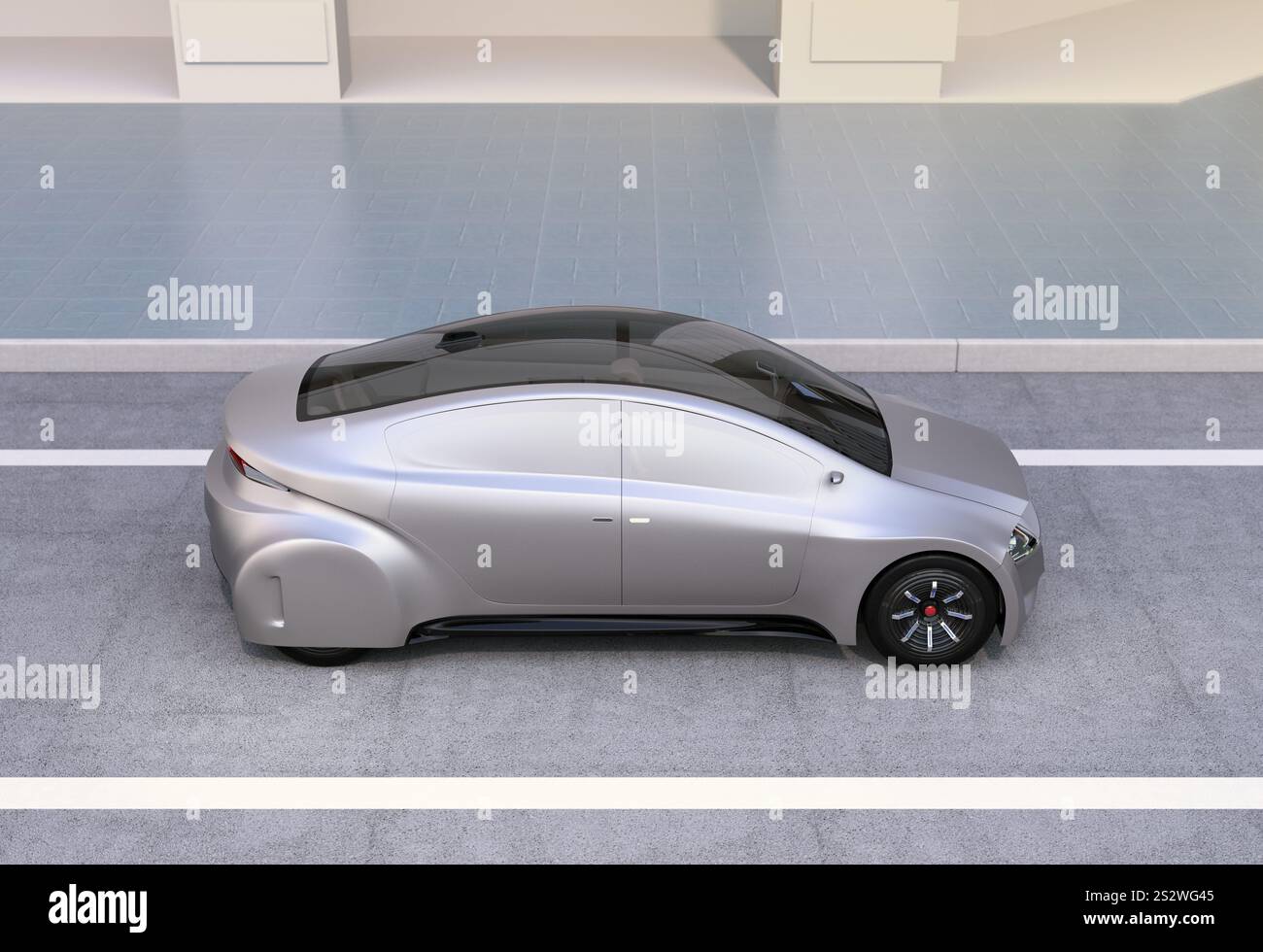 Metallic silver car approaching an intersection Stock Photo - Alamy
