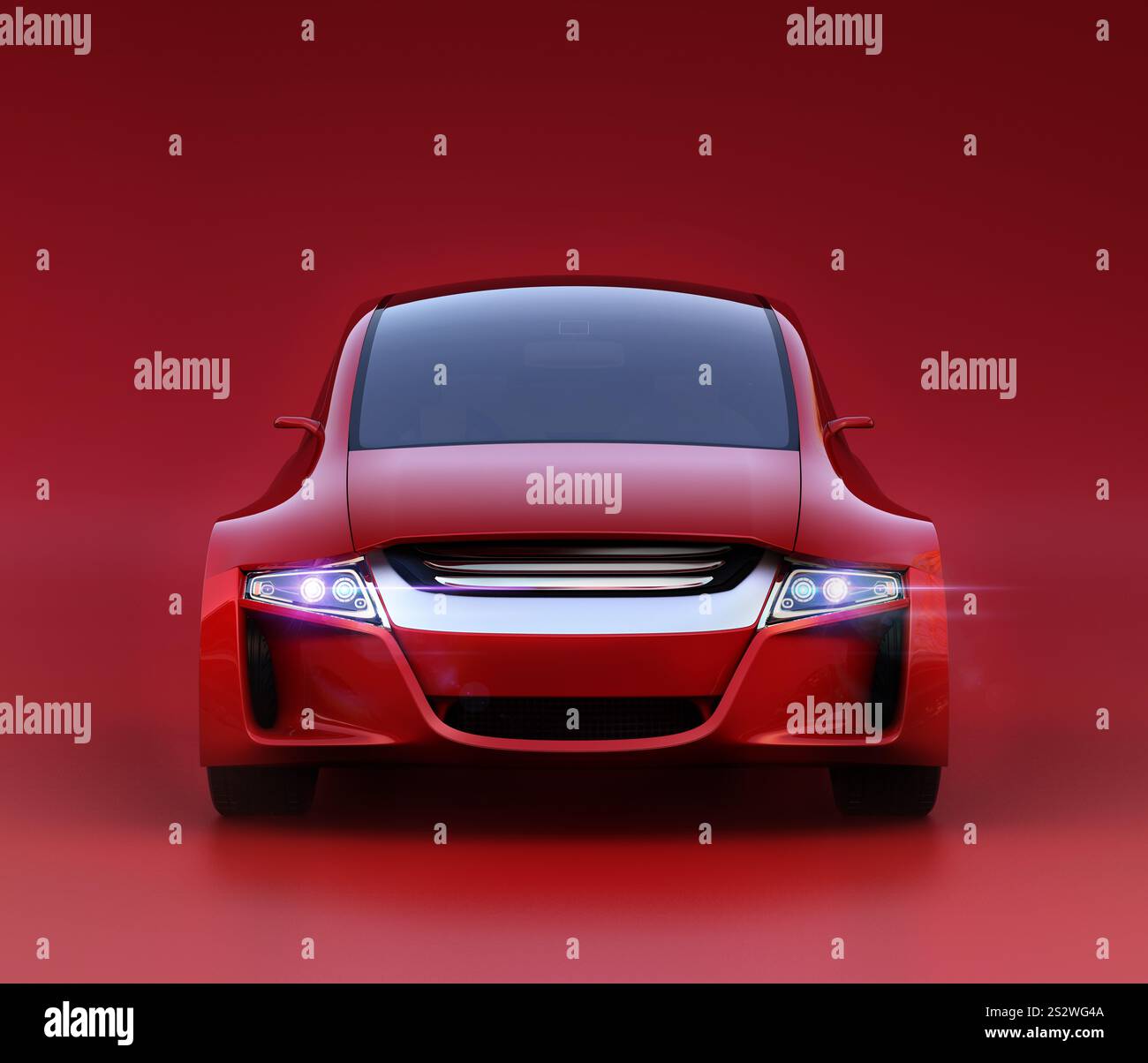 Front image of red sedan on red background. Original design Stock Photo ...