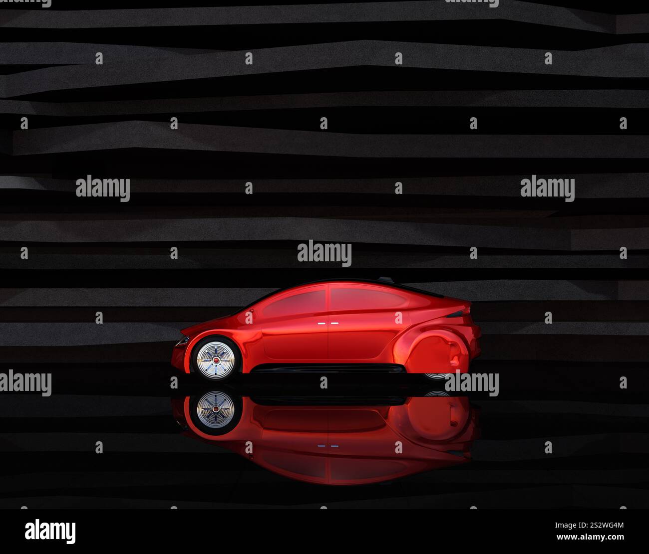 Red electric car parked in front of black background Stock Photo - Alamy
