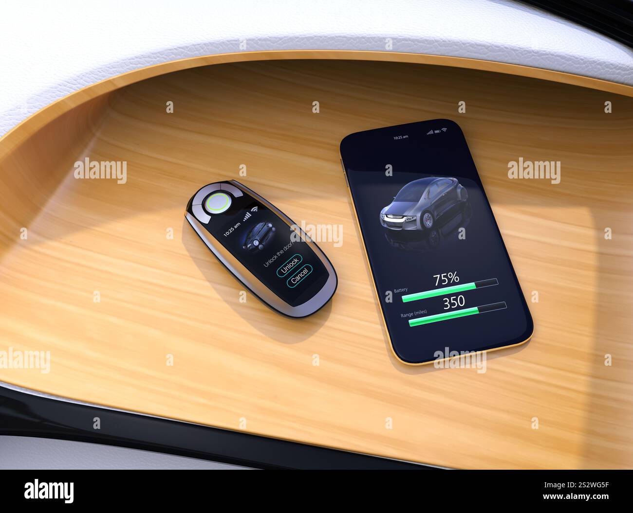 Smart entry key being placed on the dashboard of an electric vehicle ...