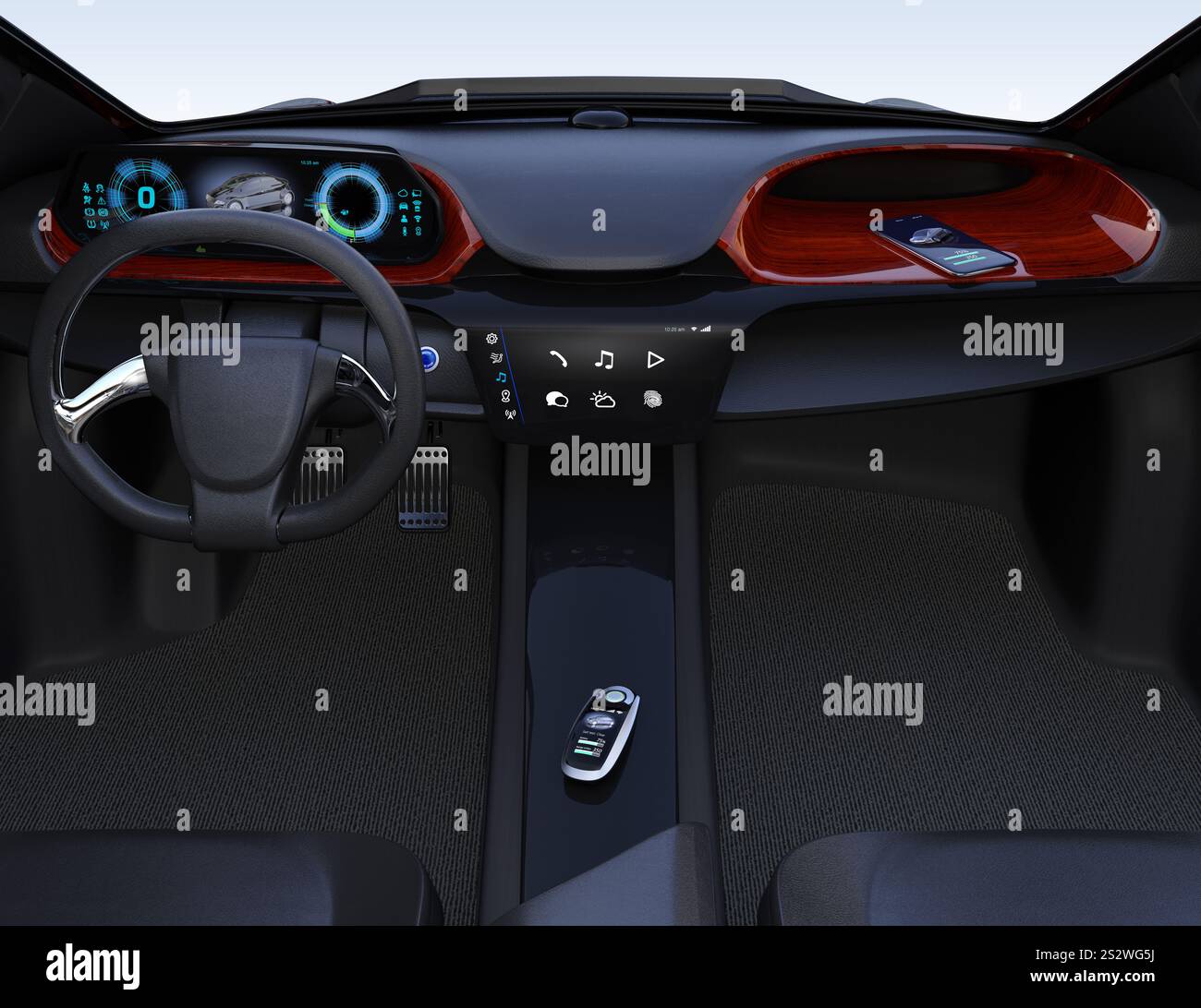 Smart entry key placed on the centre console of the electric car Stock ...