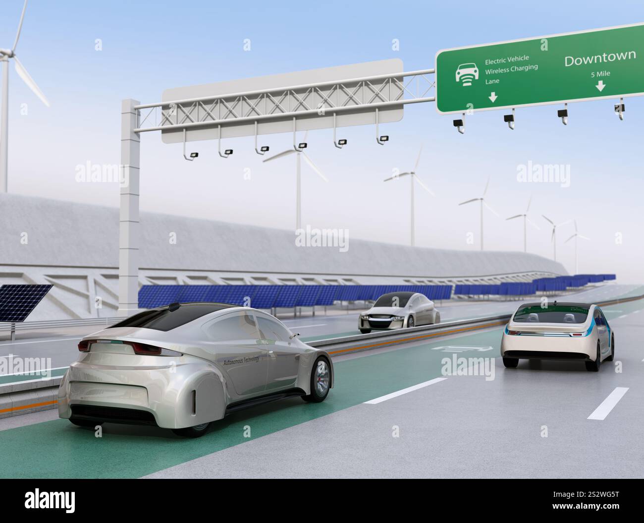 An electric vehicle travelling on a priority lane for non-contact ...