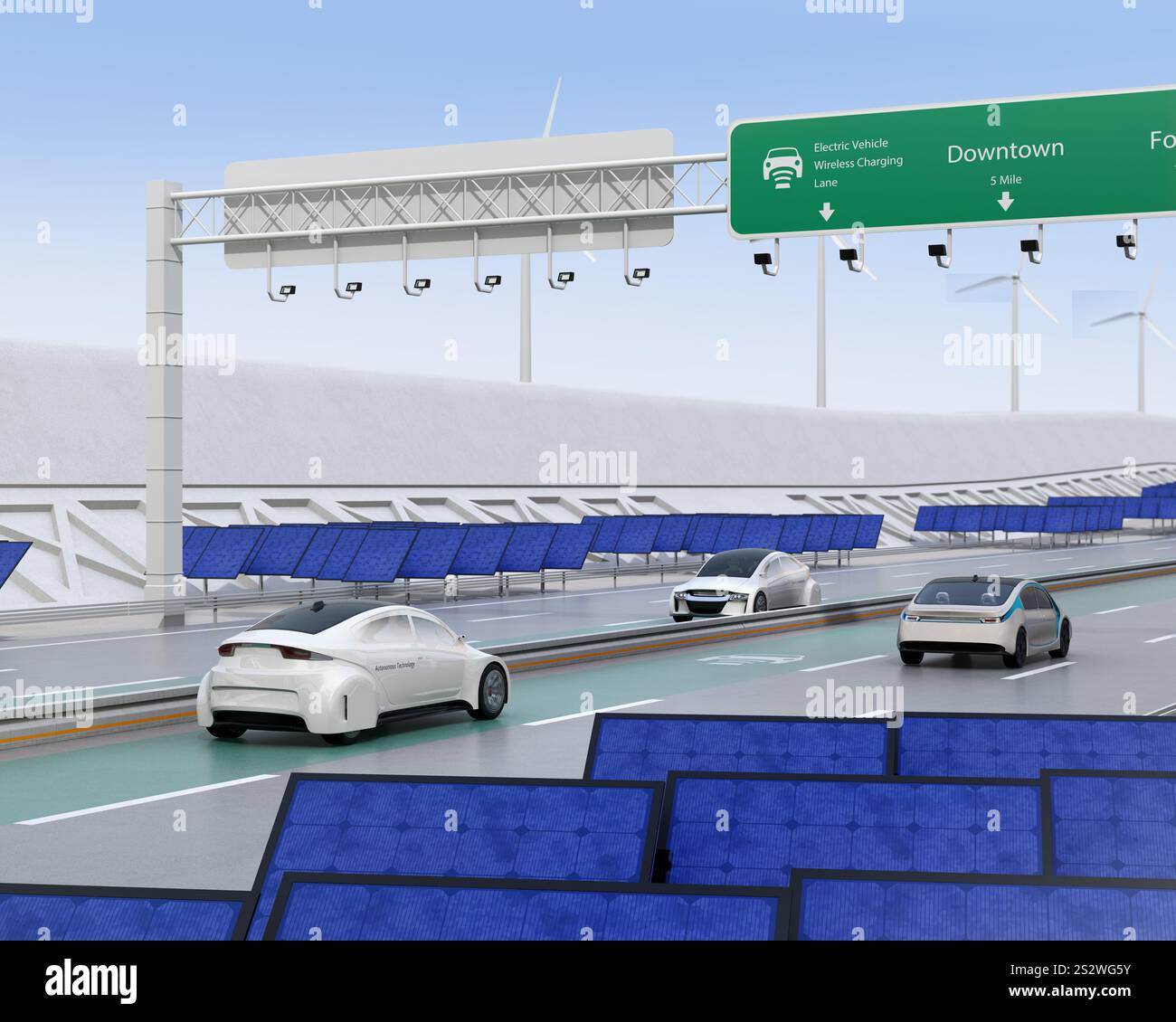 An electric vehicle travelling on a priority lane for non-contact ...