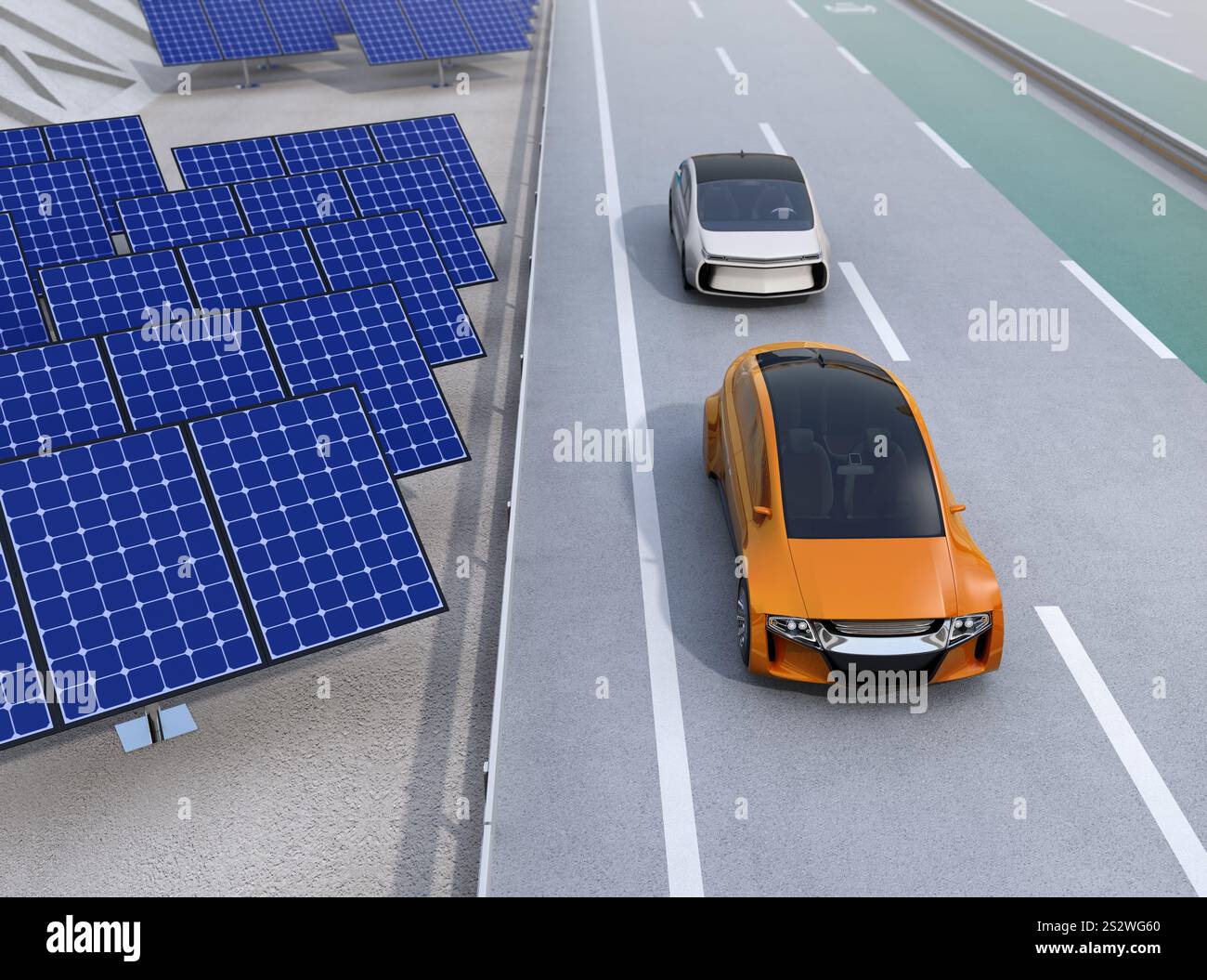 Automated electric vehicle travelling on a motorway. Solar cells are ...