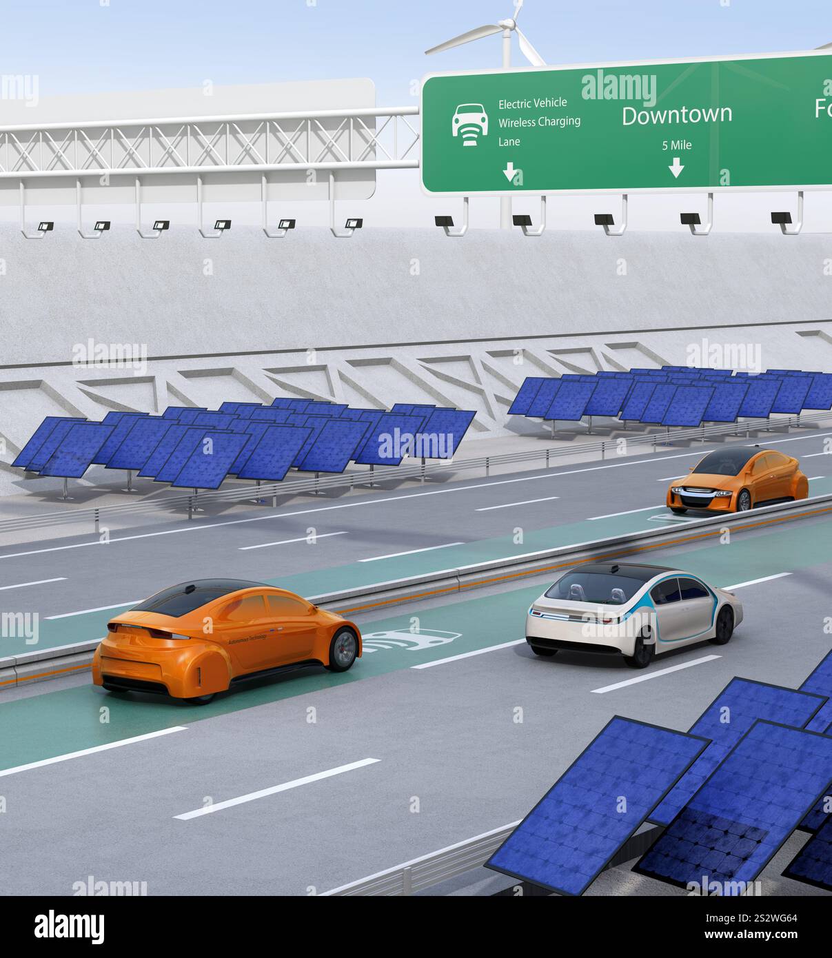 An electric vehicle travelling on a priority lane for non-contact ...