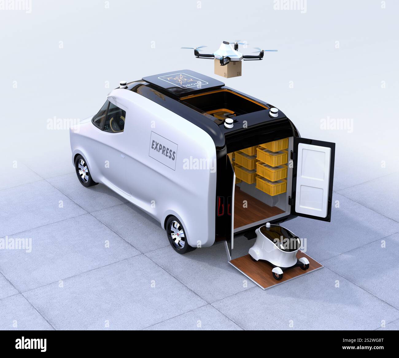 Automated delivery van, delivery drone and robot. Last mile concept ...