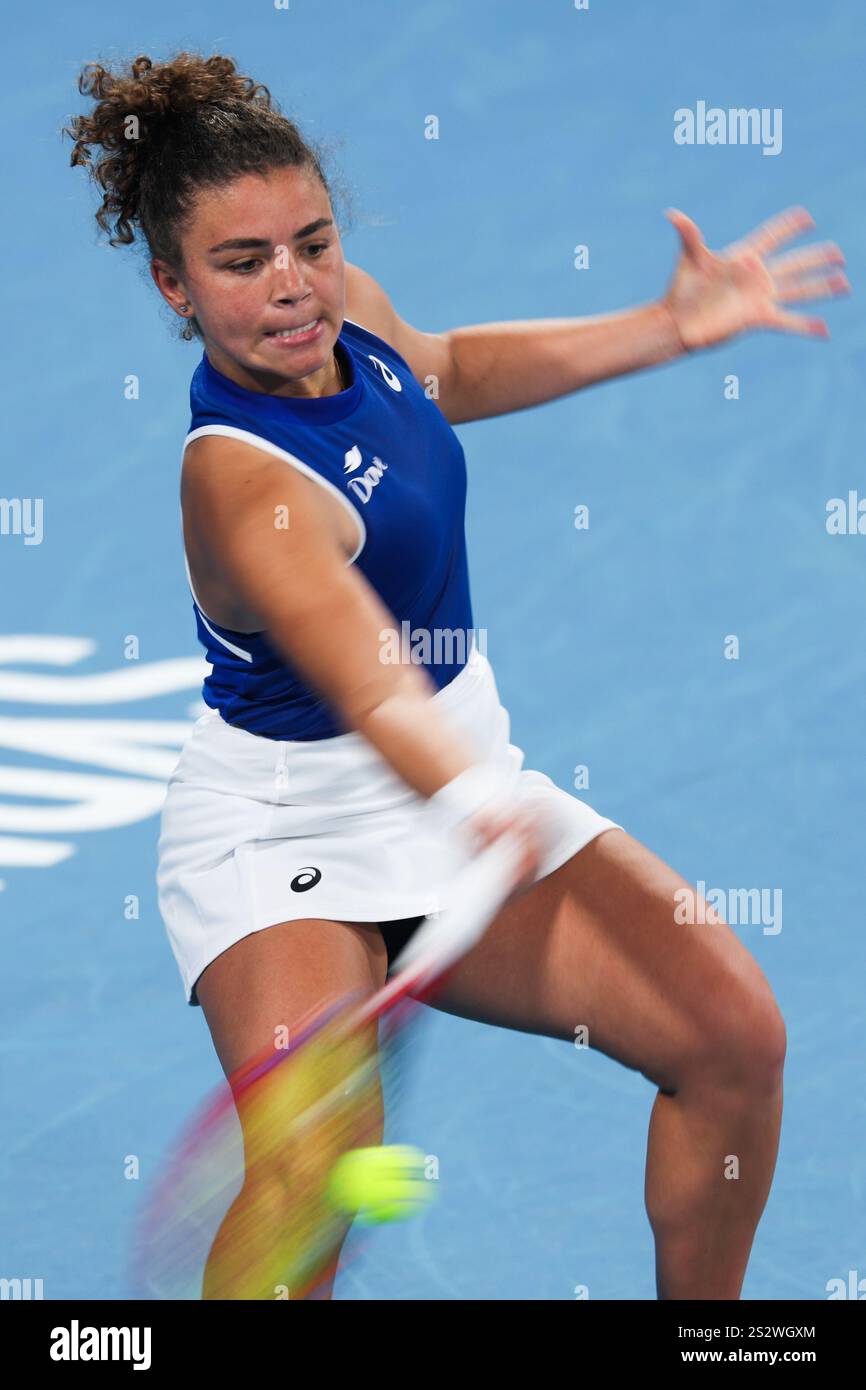 Jasmine Paolini of Team Italy plays a forehand in her quarter-final ...