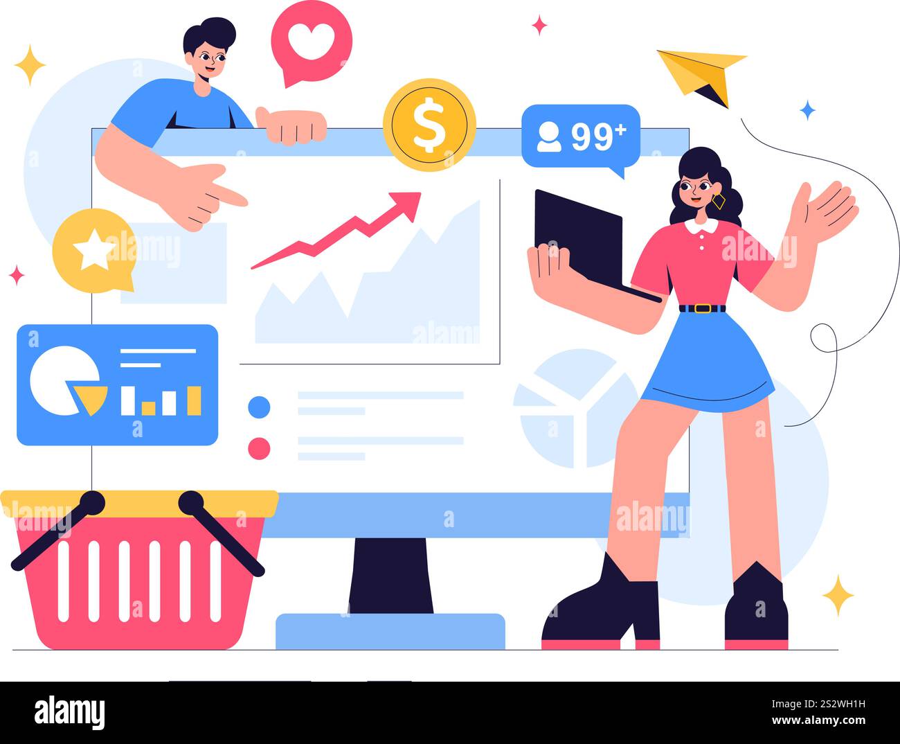 Trend Watcher Vector Illustration featuring a Specialist Monitoring ...