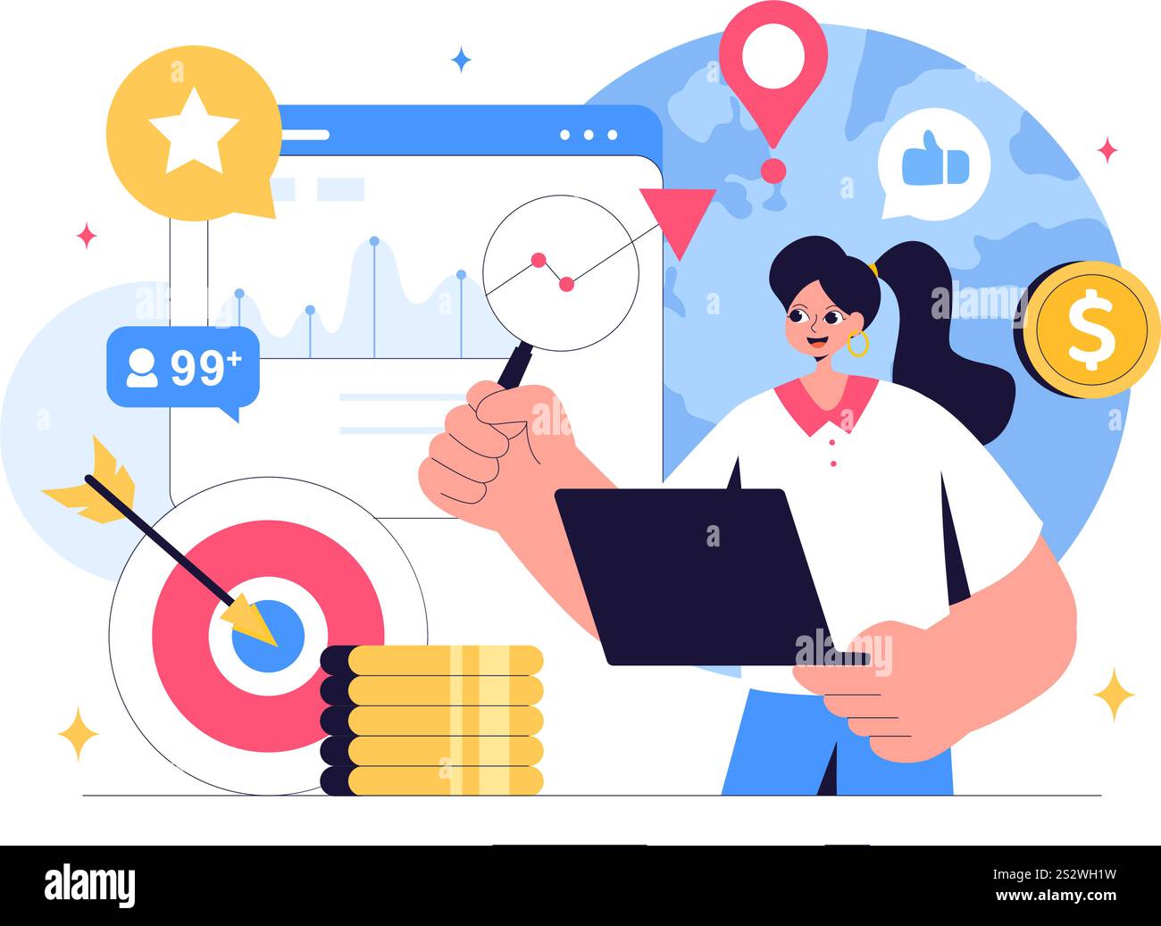 Trend Watcher Vector Illustration featuring a Specialist Monitoring ...