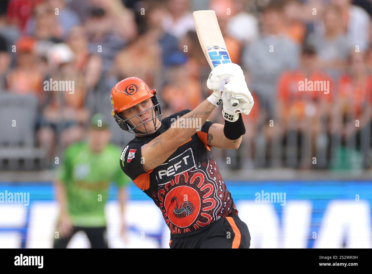 Perth, Australia. 03rd Jan, 2025. Finn Allen of the Scorchers looks on ...