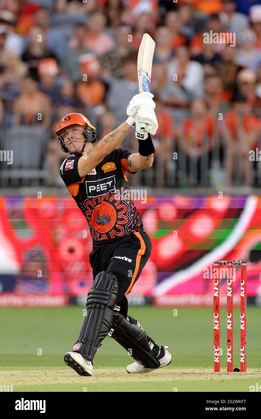 Perth, Australia. 03rd Jan, 2025. Finn Allen of the Scorchers looks on ...
