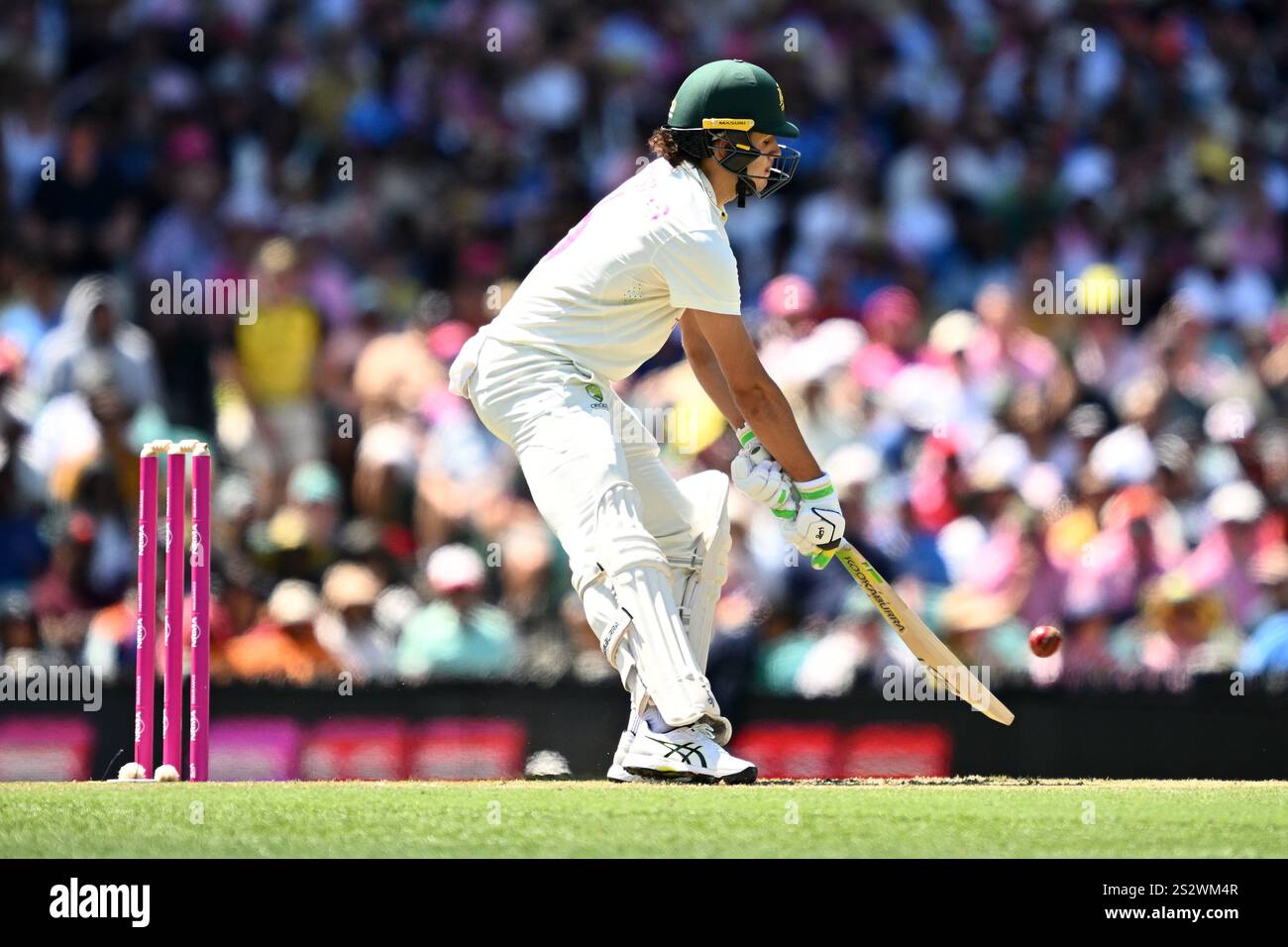 Sam Konstas of Australia plays a ramp shot for four runs from the ...