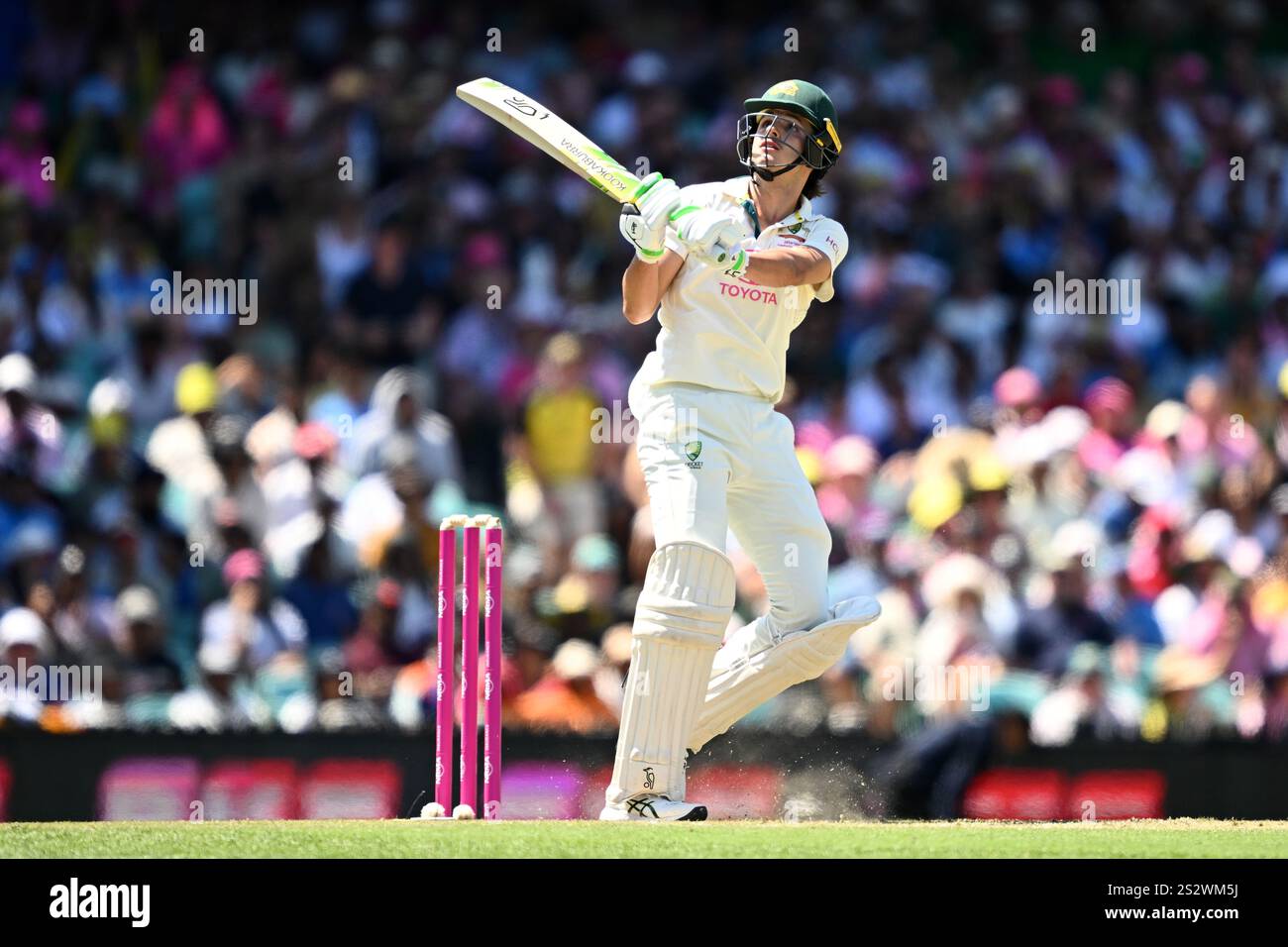 Sam Konstas of Australia plays a ramp shot for four runs from the ...