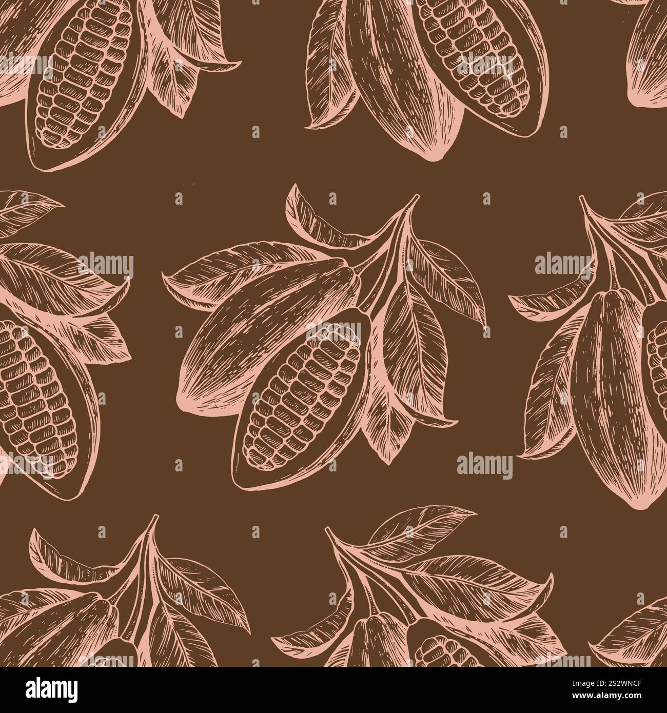 Seamless pattern with cocoa beans. Hand-drawn monochrome vector ...