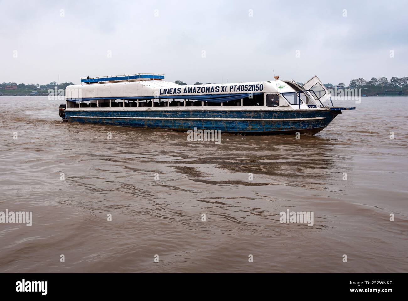 A public transport at Amazonas River. Leticia to Puerto Nariño, Amazonas River, Colombia Stock ...
