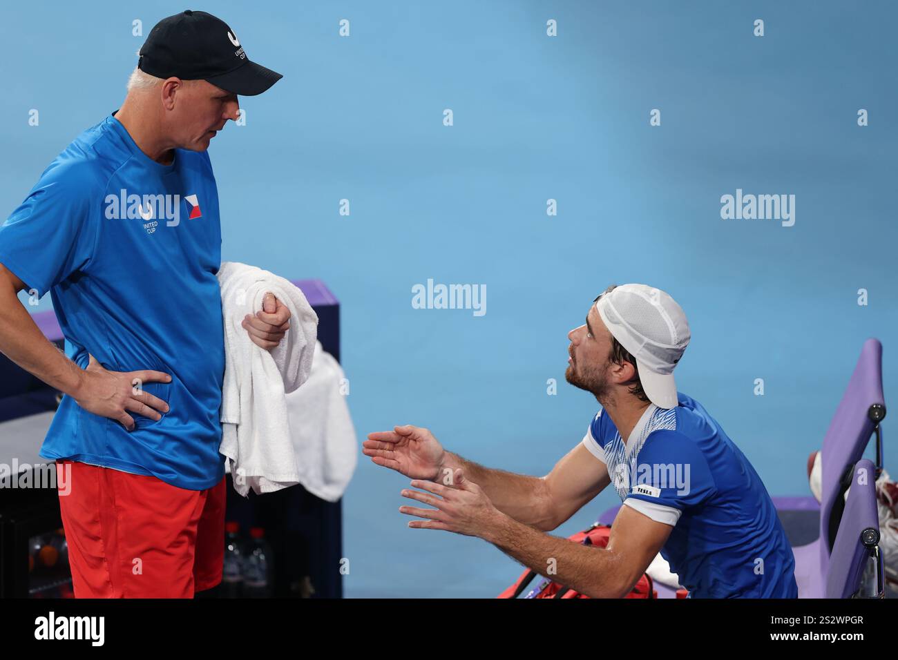 Sydney, Australia. 04th Jan, 2025. Tomas Machac of Team Czechia argues ...