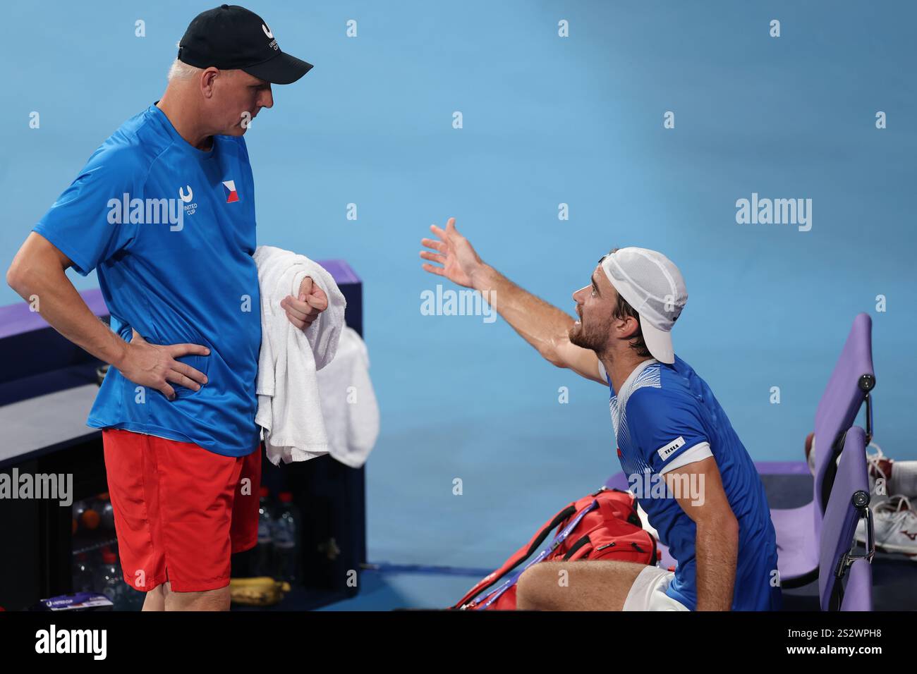Sydney, Australia. 04th Jan, 2025. Tomas Machac of Team Czechia argues ...
