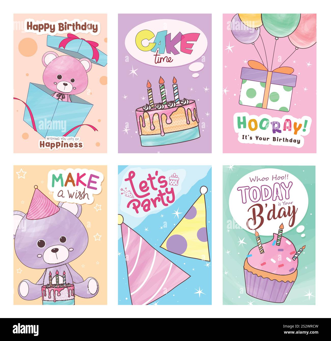 Happy birthday greeting card clipart poster set design. Birthday card ...