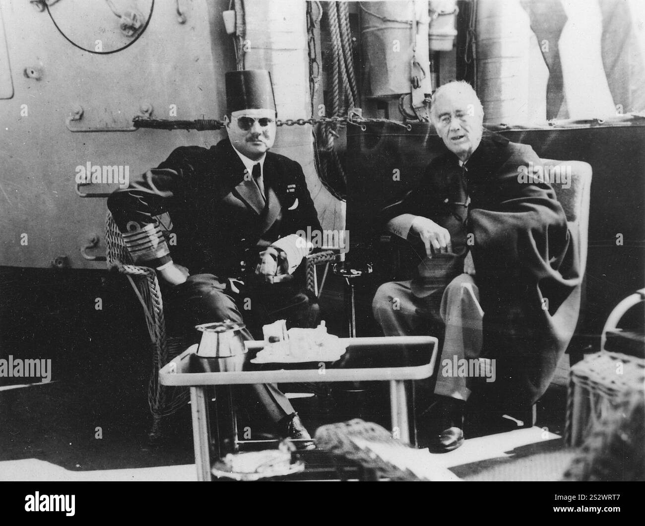 Franklin D. Roosevelt and King Farouk of Egypt at Great Bitter Lake in ...