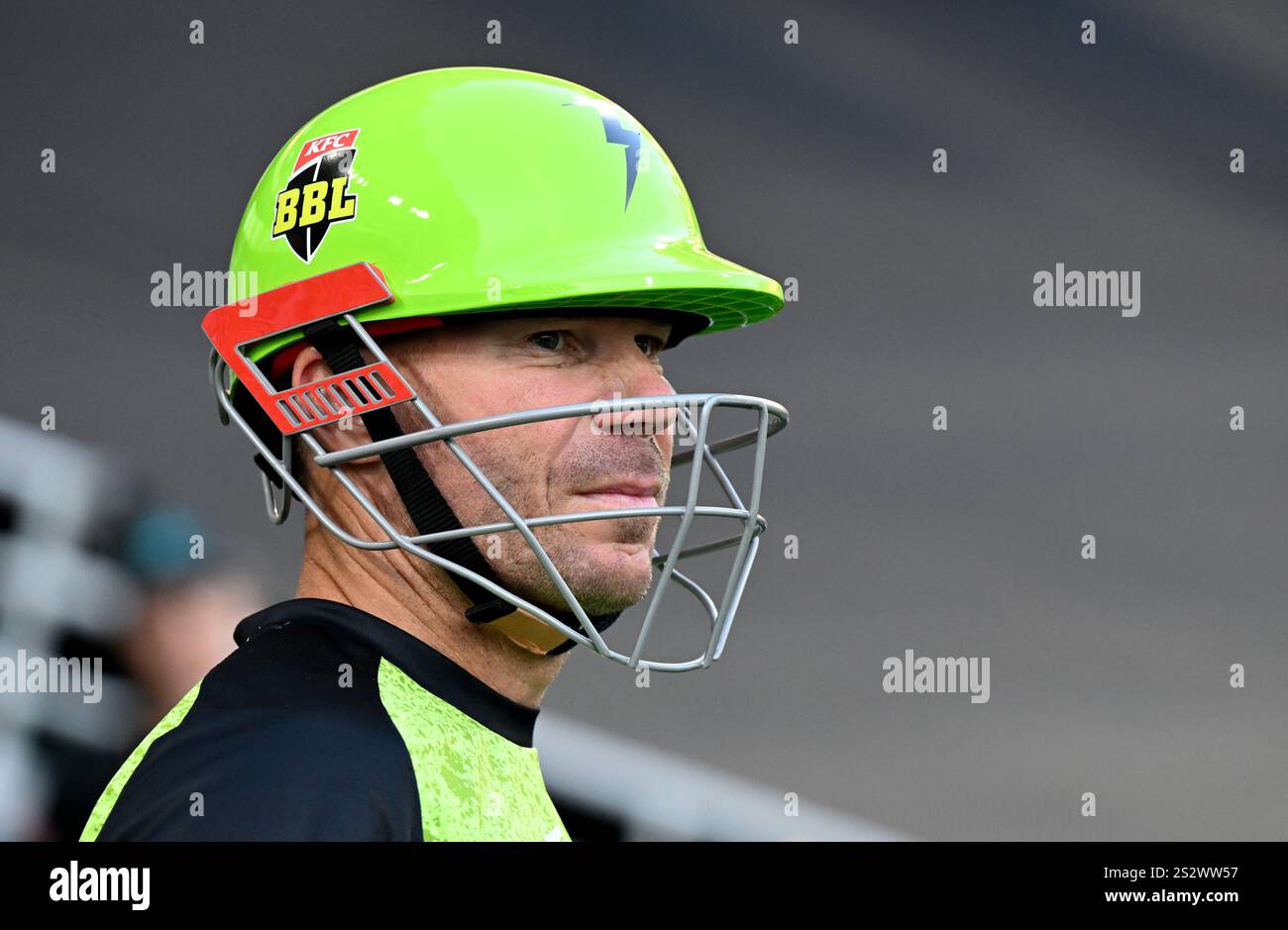 Brisbane, Australia. 06th Jan, 2025. David Warner of the Thunder is ...