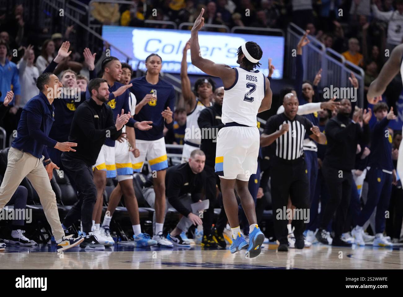 Marquette's Chase Ross reacts to his three pointer during the second ...