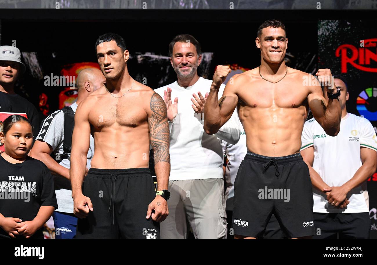 Gold Coast, Australia. 07th Jan, 2025. Jai Opetaia of Australia (left ...