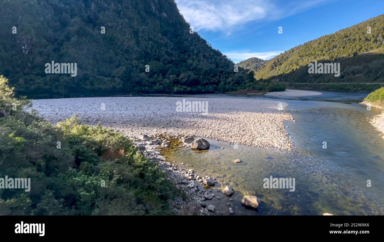 River scenery in the Lower Buller gorge between Westport and Inangahua ...