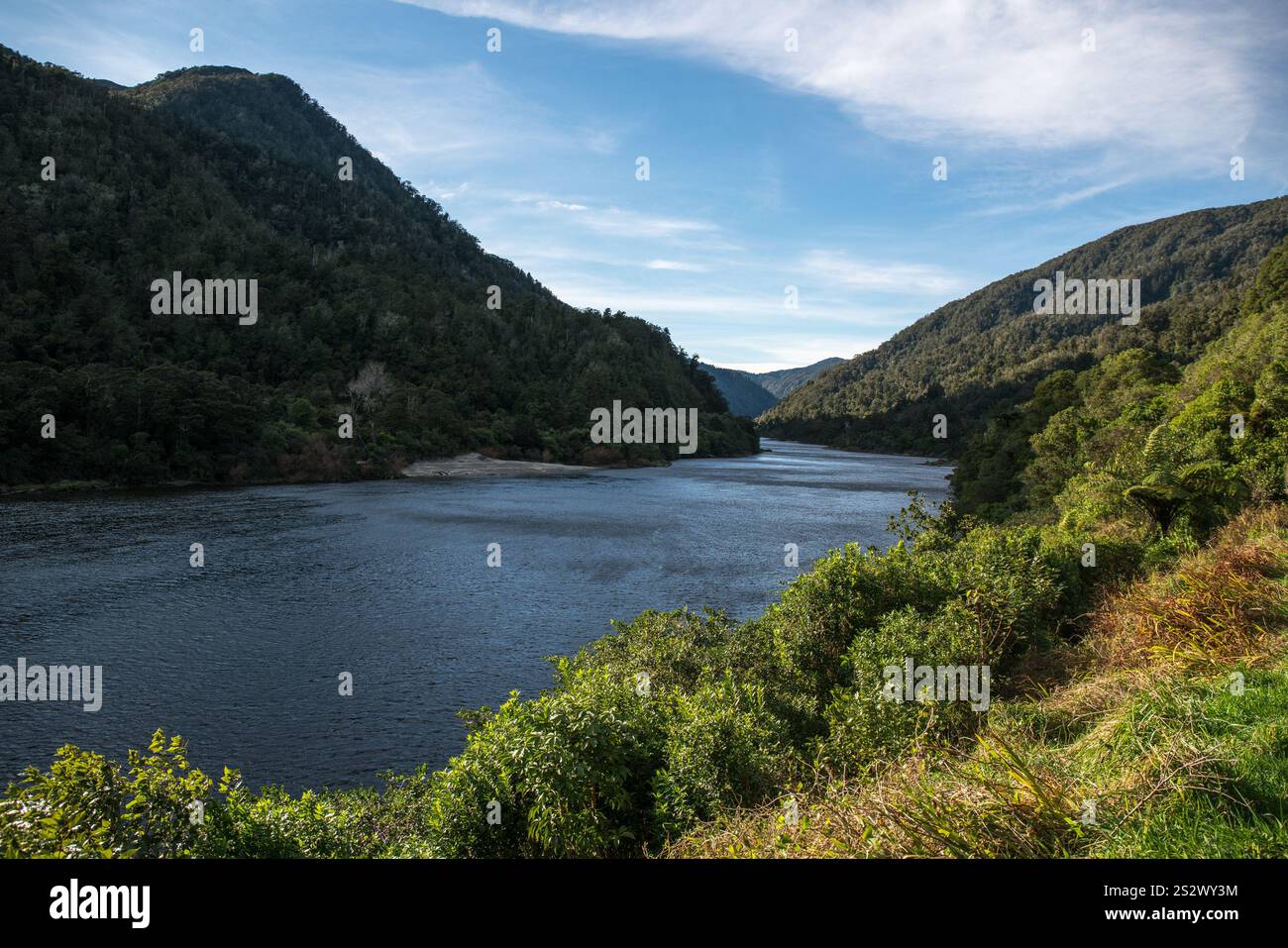 River scenery in the Lower Buller gorge between Westport and Inangahua ...