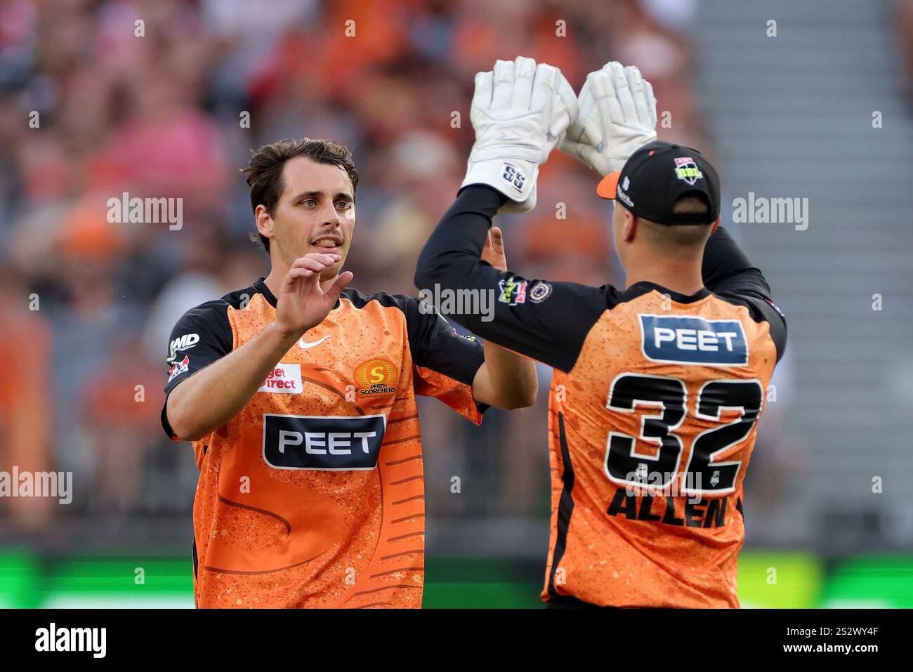 Perth, Australia. 07th Jan, 2025. Lance Morris of the Scorchers is ...