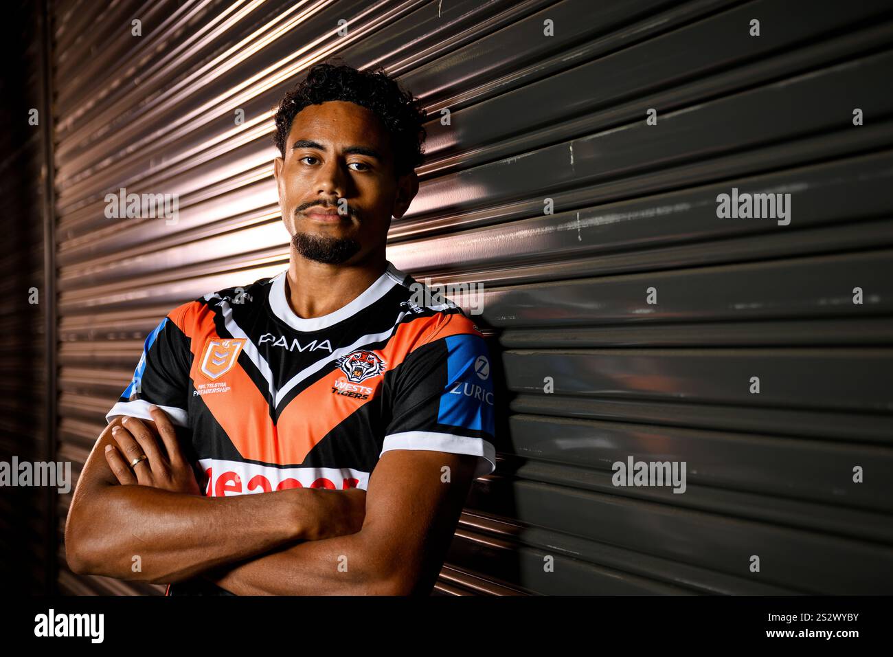 Sydney, Australia. 08th Jan, 2025. Jahream Bula poses for a photograph during a Wests Tigers NRL ...