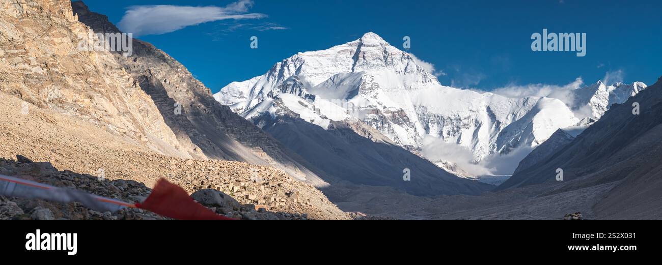 Mount Everest as seen from Base Camp in Tibet. Tallest mountain on ...