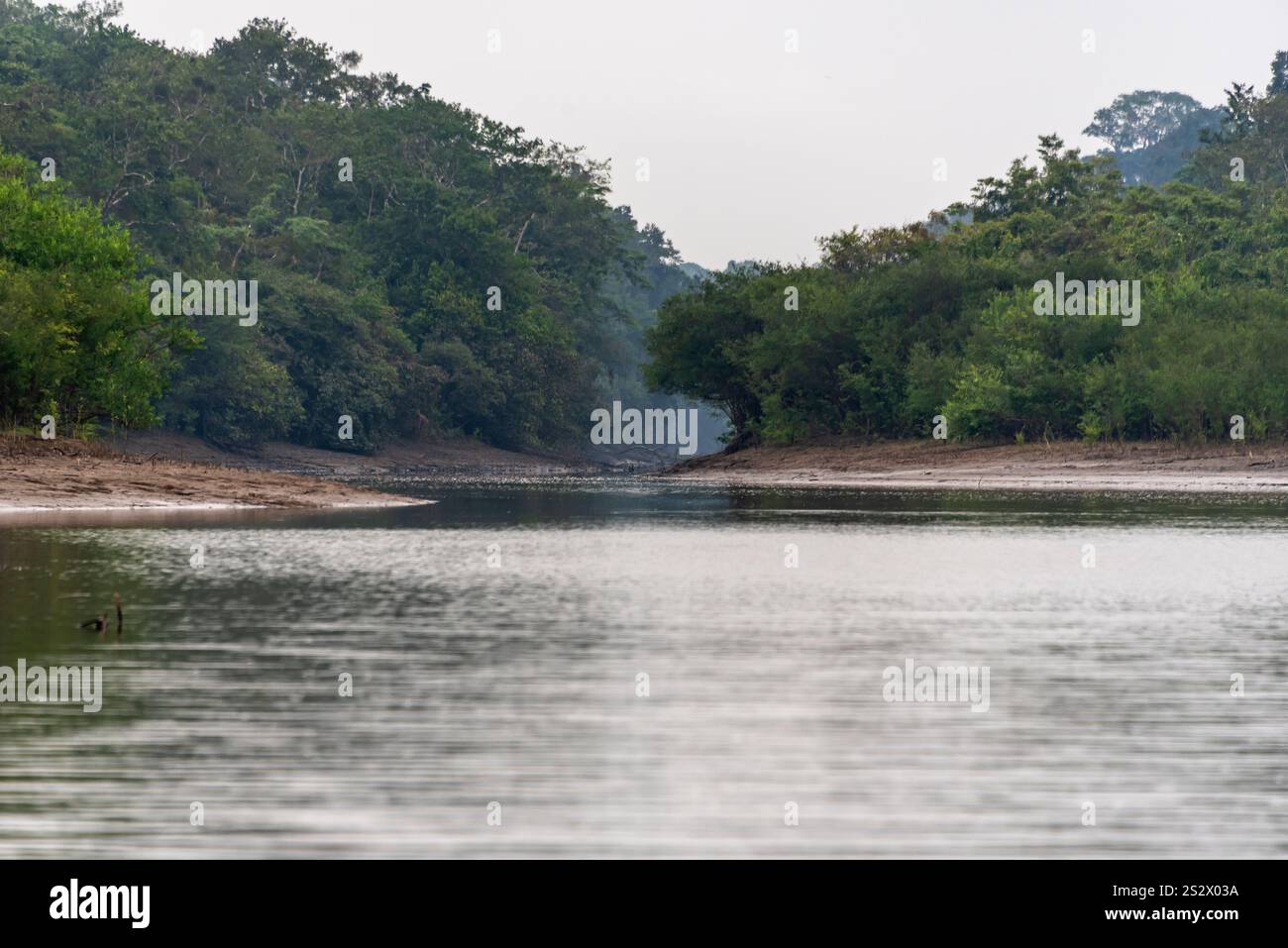 Tarapoto river and lake that flows into Amazonas River. Nariño Port ...