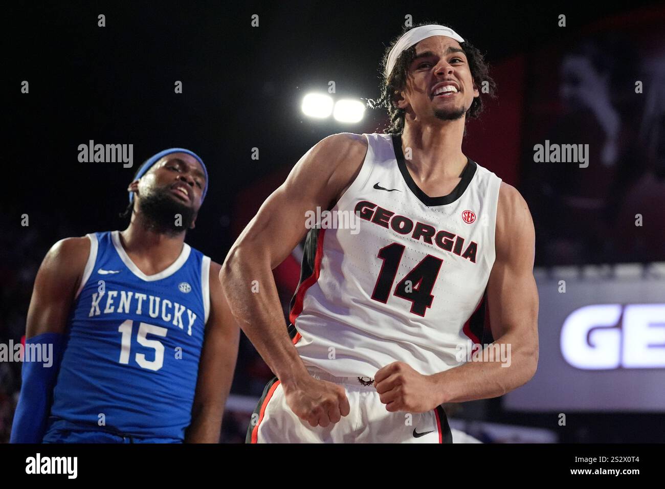 Georgia forward Asa Newell (14) celebrates being fouled by Kentucky ...