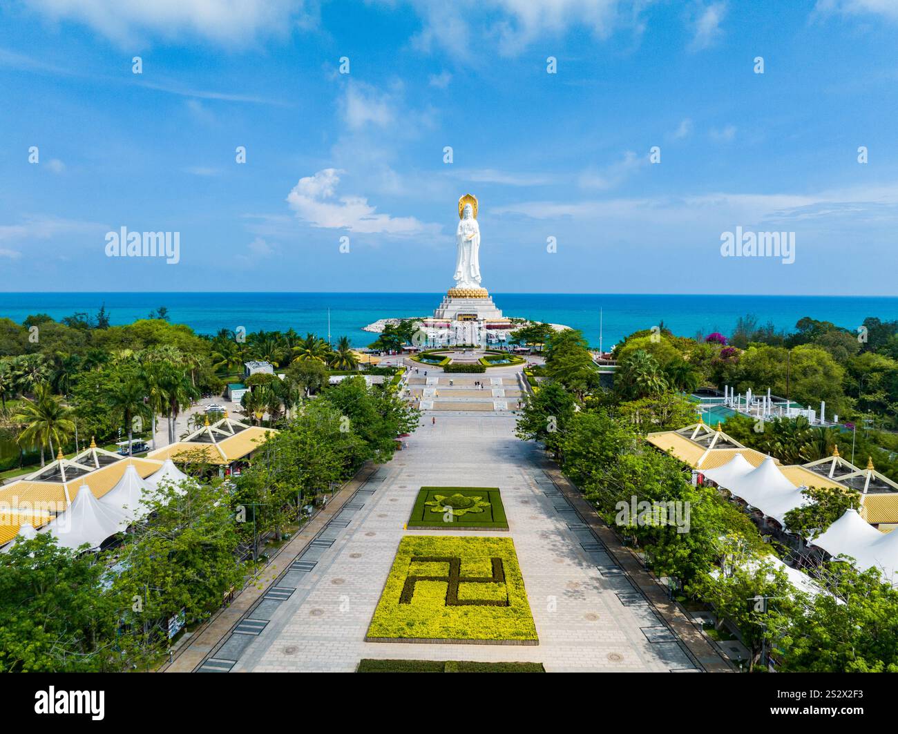 Aerial photography of the beautiful scenery of Nanshan Guanyin in Sanya ...