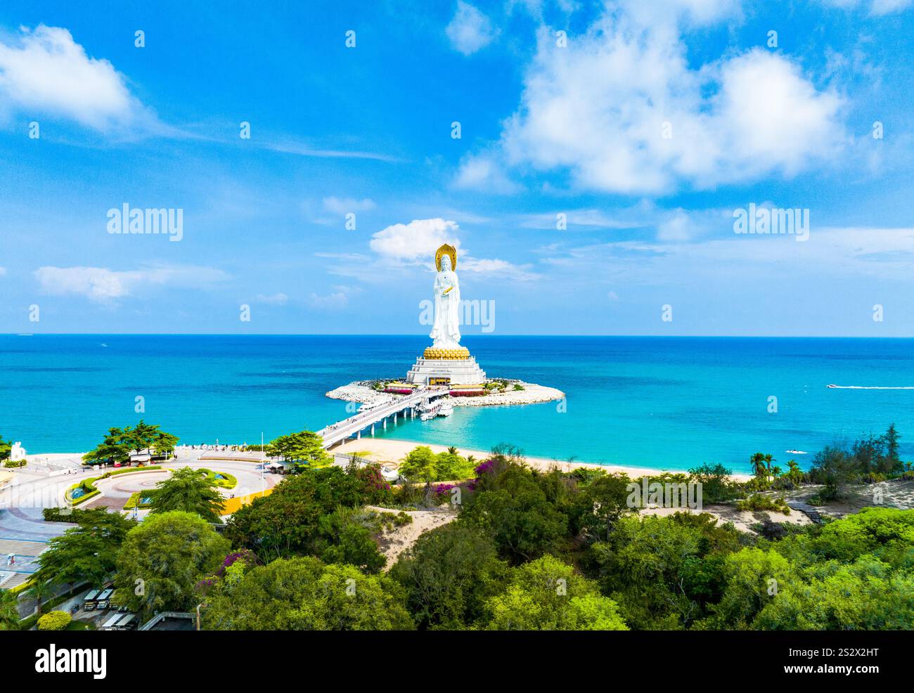 Aerial photography of the beautiful scenery of Nanshan Guanyin in Sanya ...