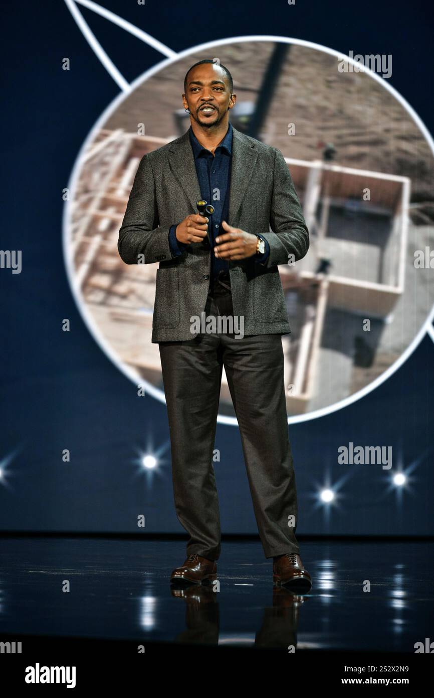 LAS VEGAS, Nevada - Anthony Mackie speaking at the Panasonic Keynote during CES 2025 at The ...