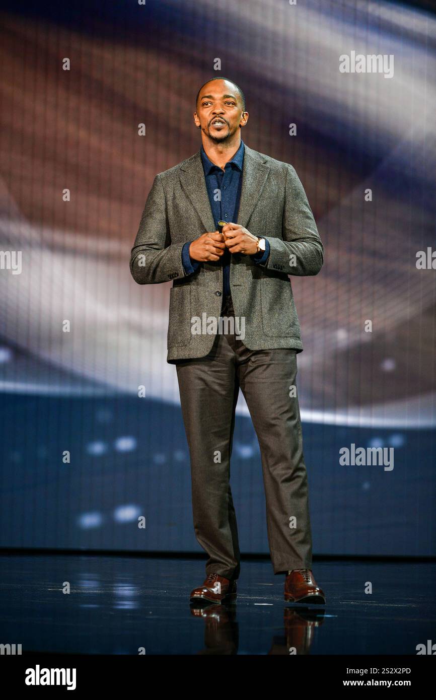 LAS VEGAS, Nevada - Anthony Mackie speaking at the Panasonic Keynote during CES 2025 at The ...