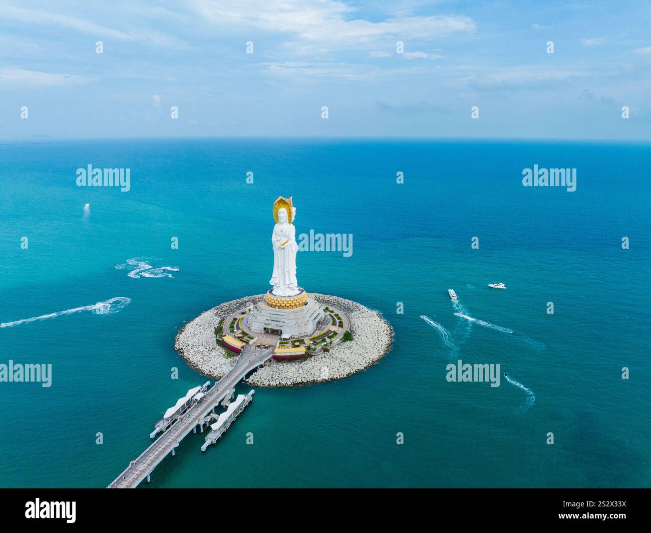 Aerial photography of the beautiful scenery of Nanshan Guanyin in Sanya ...